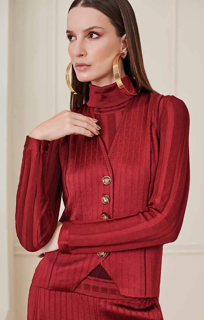 Colete Tricot Risca Pontinhos - Doce de Coco